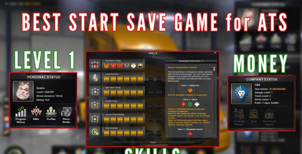 Best Start Save Game (with money and skills) for last Version for ATS ...